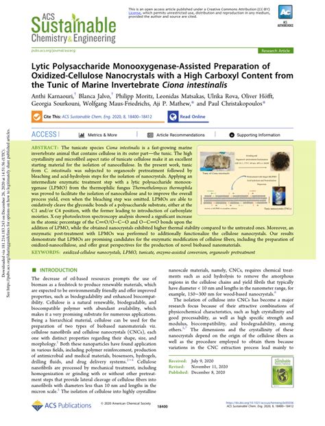 Pdf Lytic Polysaccharide Monooxygenase Assisted Preparation Of Oxidized Cellulose Nanocrystals