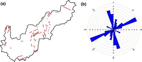 A Semi Automatically Extracted Lineaments B Rose Diagram Of