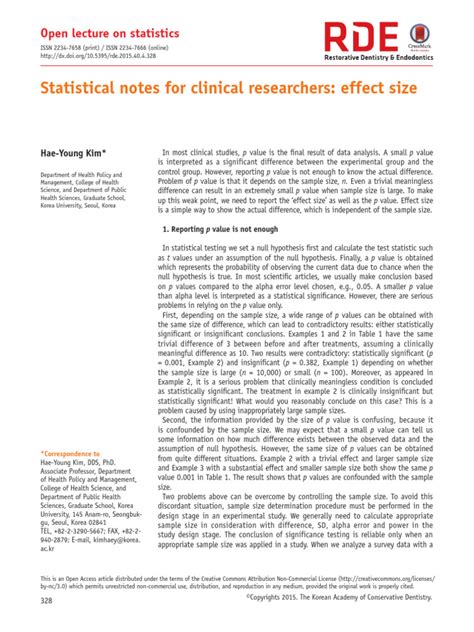 Statistical Notes For Clinical Researchers Effect Size Pdf Effect Size P Value