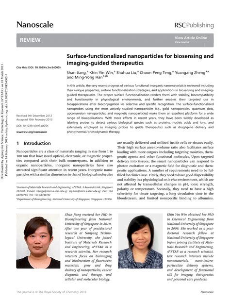 Pdf Surface Functionalized Nanoparticles For Biosensing And Imaging