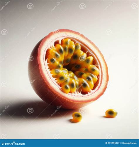 Passion Fruit Cut In Half On A Pristine White Background Stock