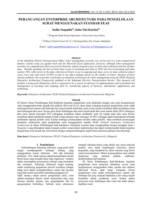 PDF PERANCANGAN ENTERPRISE ARCHITECTURE PADA PENGELOLAAN SURAT MENGGUNAKAN STANDAR FEAF