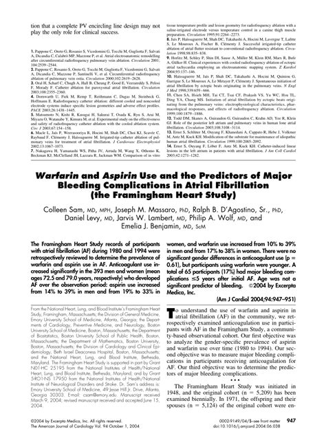 Pdf Warfarin And Aspirin Use And The Predictors Of Major Bleeding Complications In Atrial