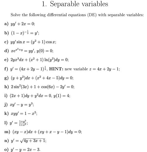 Solve The Following Differential Equations De With Separable Variables