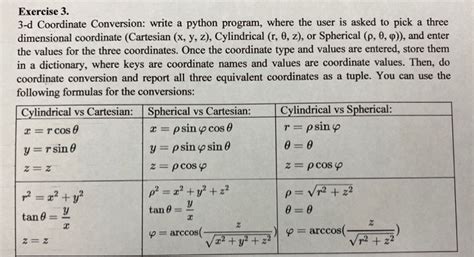 Solved Exercise 3 3 D Coordinate Conversion Write A Python