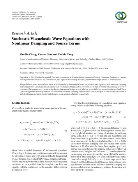 Pdf Stochastic Viscoelastic Wave Equations With Nonlinear Damping And Source Terms