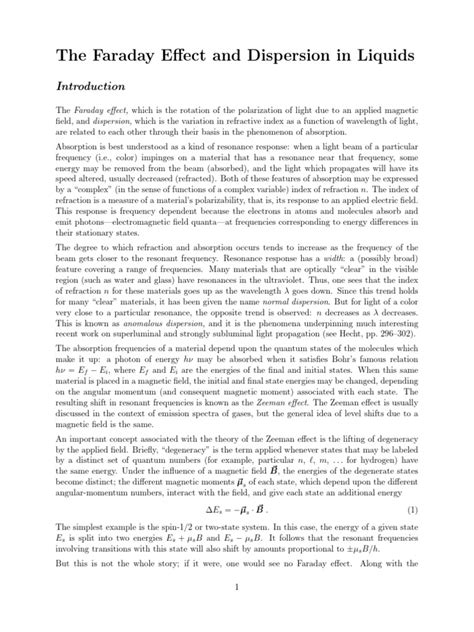 Faraday Effect And Dispersion In Liquids Download Free Pdf Polarization Waves Light