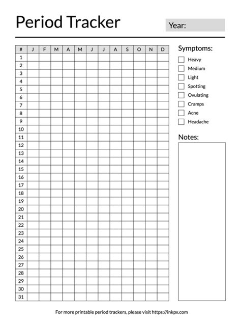 Printable Period Tracker In Pdf Png And  Formats · Inkpx