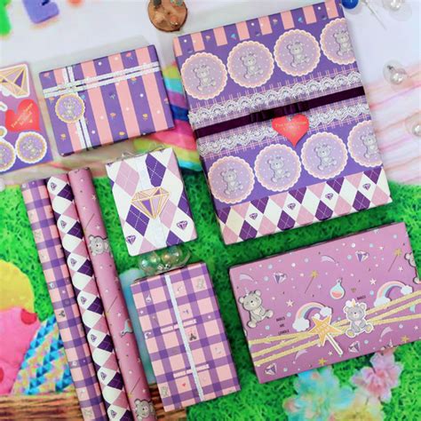 5pcs Purple Bear Color T Wrapping Paper Nostalgic Elegant Size