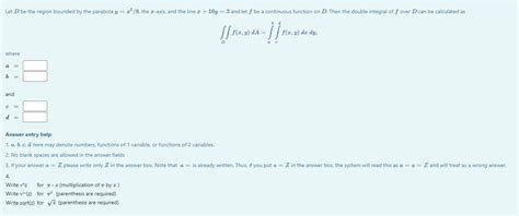 Solved Df X Y DA Abcdf X Y Dxdy Where A B And C D Chegg Com