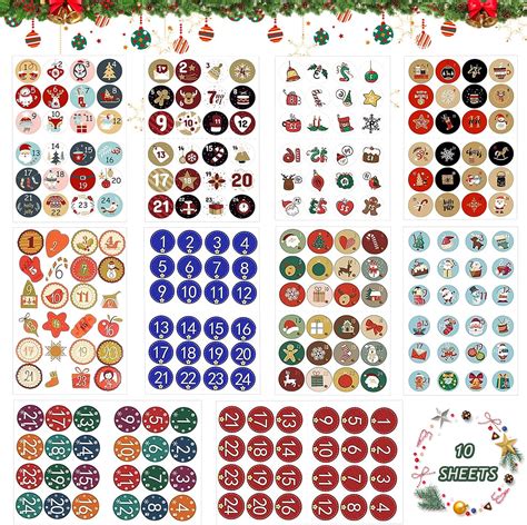 Noël Calendrier De Lavent Autocollants10 X 24 Autocollants Noël