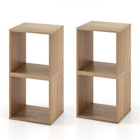 Gymax 4pcs Stackable Storage Cube Free Standing Storage Organizer