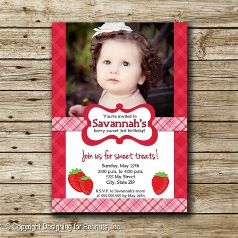 Strawberry Shortcake Invitation Strawberry Invite Digital Printable Photo Birthday Invitations