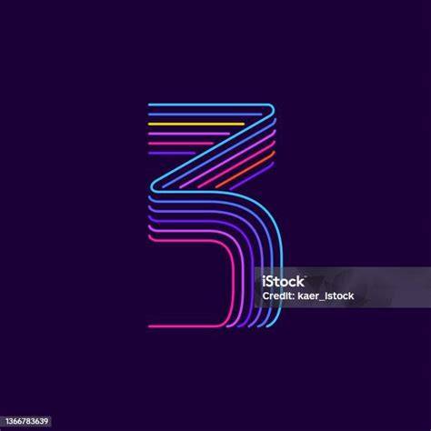 네온 라이트 번호 3 기호 6 개의 얇은 선이 글꼴로 칠했습니다 3에 대한 스톡 벡터 아트 및 기타 이미지 3 숫자 계산함 Istock
