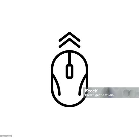 컴퓨터 마우스 살짝 밀기 이동 화살표 선 아이콘입니다 마우스 Pc는 선형 픽토그램을 위로 스크롤합니다 무선 컴퓨터 도구 탐색