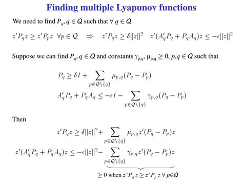 Ppt Lecture 14 Computational Methods To Construct Multiple Lyapunov Functions And Applications