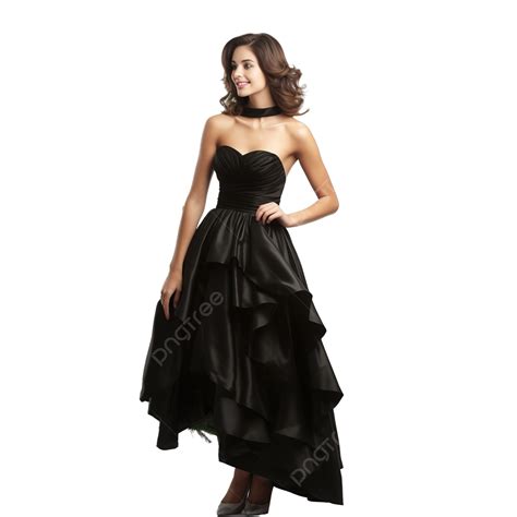 크리스마스 트리와 칵테일 드레스를 입은 아름다운 갈색 머리 크리스마스 소녀 크리스마스 여자 이브닝 드레스 Png 일러스트