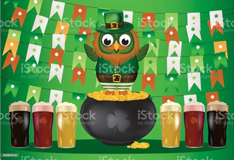 귀족의 날 국립 제복에 올빼미 플래그의 화 환과 황금의 냄비에 대 맥주의 축 하입니다 텍스트 또는 광고에 대 한 복사 공간 휴가 인사말 카드 초대입니다 벡터 St