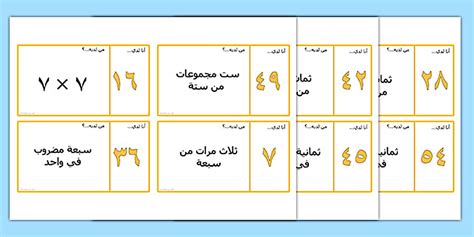 بطاقات لعبة جدول ضرب الأعداد 6 و 7 و 8 و 9 جدول الضرب، ألعاب