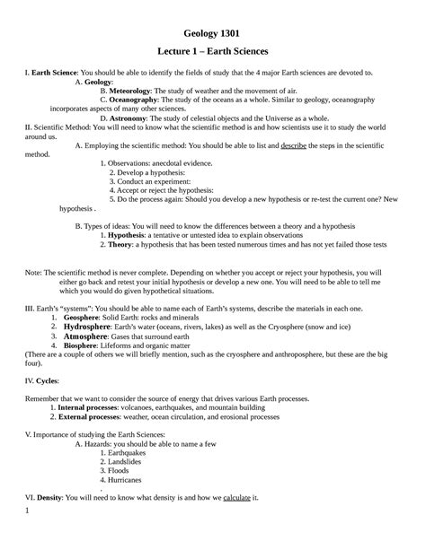 1301 Lecture One Earth Sciences Finished Geology 1301 Lecture 1