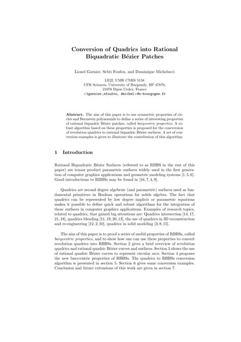 Pdf Conversion Of Quadrics Into Rational Biquadratic Bézier Patches
