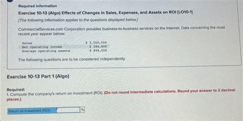 Solved Required Information Exercise 10 13 Algo Effects Of