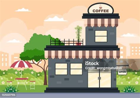 오픈 보드 나무 건물 가게 외관커피숍 일러스트레이션 플랫 디자인 컨셉 가구에 대한 스톡 벡터 아트 및 기타 이미지 가구 거리 건물 외관 Istock