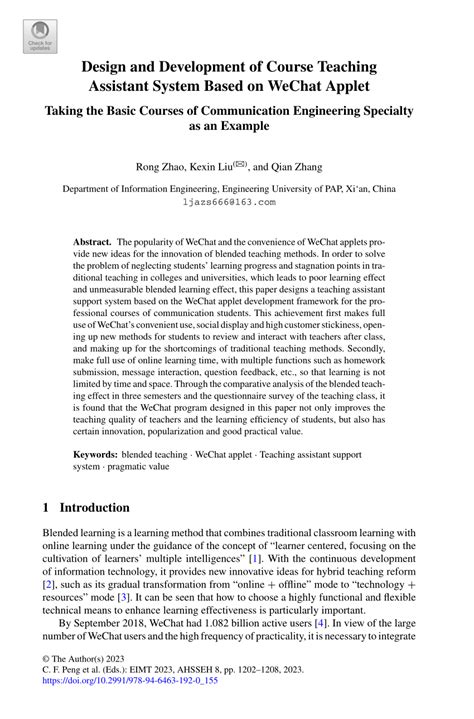 Pdf Design And Development Of Course Teaching Assistant System Based On Wechat Applet Taking