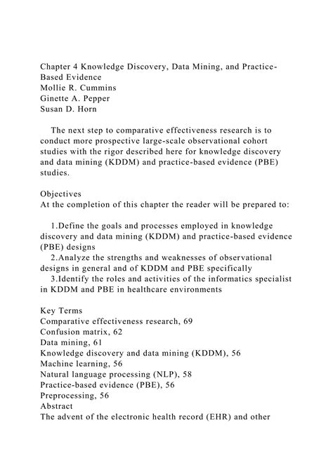 Chapter 4 Knowledge Discovery Data Mining And Practice Based Evidocx