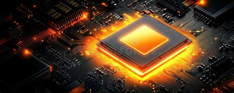 Glowing Microprocessor On Circuit Board Showcasing Advanced Technology