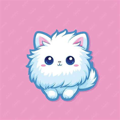 단색 배경 벡터 일러스트 레이 션에 귀여운 카와이 앙고라 흰 고양이 프리미엄 Ai 생성 벡터