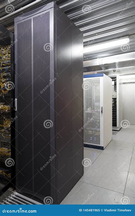 Grey And White Server Cases In Datacenter Modern Server Room Stock