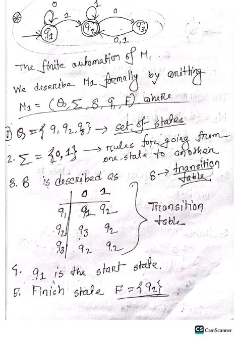 Theory Of Computation Lecture Note O 1 S Q Q 0 1 91 93 01 The Finite Automation Of M We