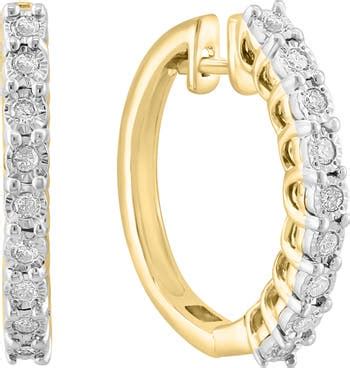 Effy 14k Yellow Gold Plated Sterling Silver Diamond Hoop Earrings 0