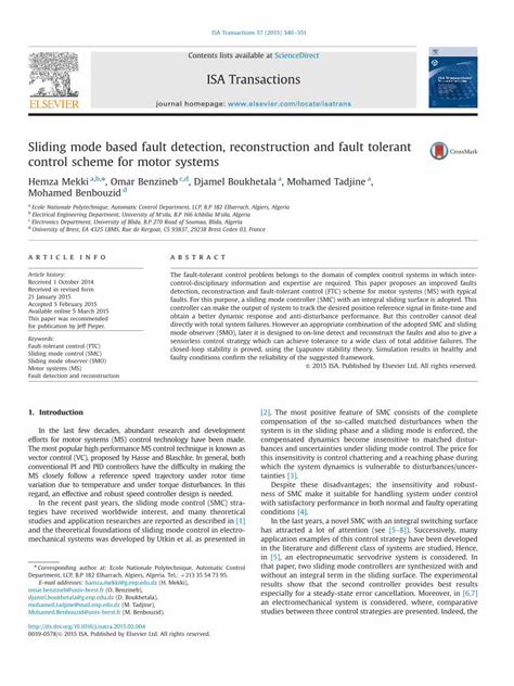 Pdf Sliding Mode Based Fault Detection Reconstruction And Fault