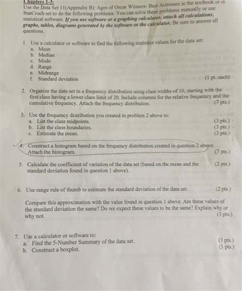 Solved Use The Data Set 11 Appendix B Ages Of Oscar Chegg Com