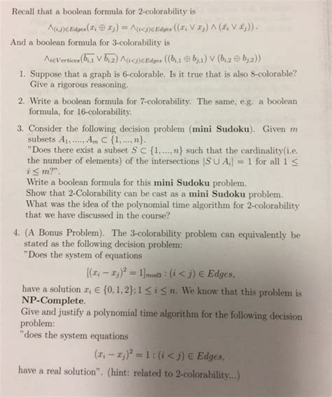 Solved Recall That A Boolean Formula For 2 Colorability Is