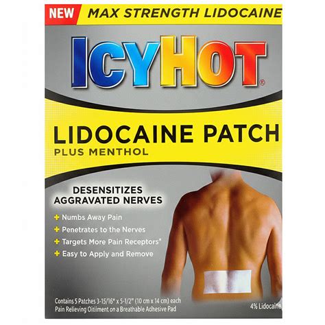 Icy Hot Lidocaine 4 Patches With Menthol Max Strength 5box