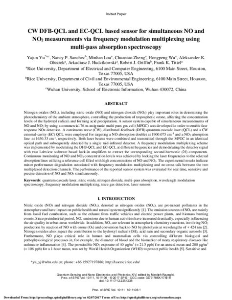 pdf cw dfb qcl and ec qcl based sensor for simultaneous no and no2 measurements via frequency