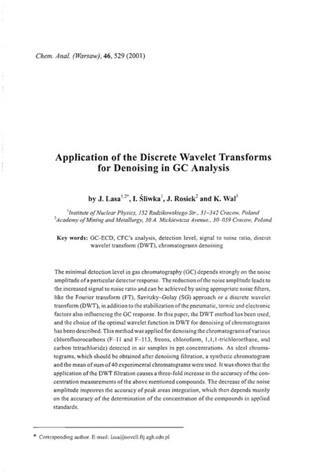 Pdf Application Of The Discrete Wavelet Transforms For Denoising In Gc Analysis