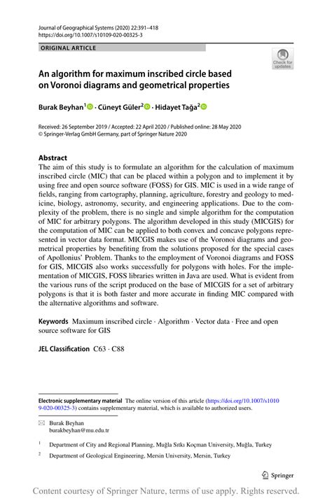 An Algorithm For Maximum Inscribed Circle Based On Voronoi Diagrams And