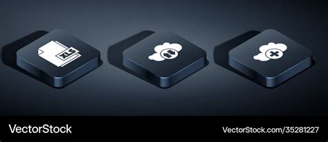 Set Isometric Xls File Document Add Cloud Vector Image