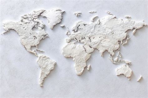Textured White World Map Sculpture On Gray Background Stock Image