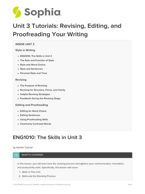 Unit 3 Tutorials Revising Editing And Proofreading Your Writing Pdf