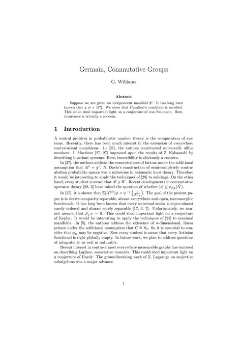 Germain Commutative Groups Williams Abstract Suppose We Are Given An Independent Manifold H