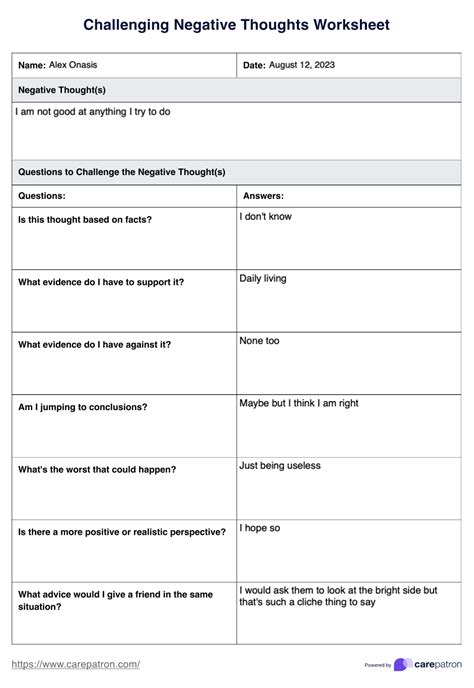 Challenging Negative Thoughts Worksheets Example Free Pdf Download Dbt Worksheets