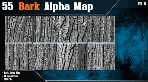 Artstation 55 Bark Alpha Map Vol 31 4k Png Brushes