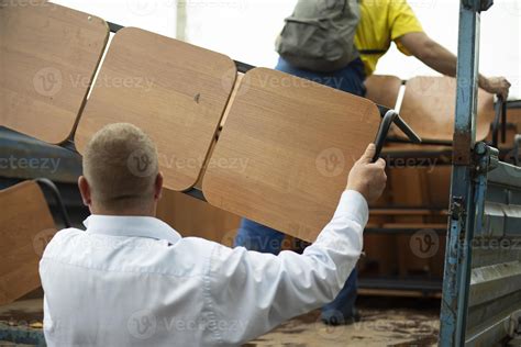 Loader Keeps Shop Man Puts Bench In Back Of Truck Dismantling Of