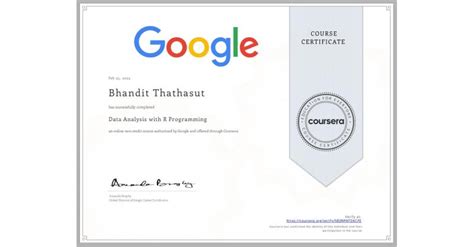 Bhandit Thathasut On Linkedin Completion Certificate For Data Analysis