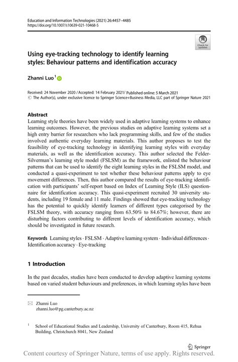 Using Eye Tracking Technology To Identify Learning Styles Behaviour Patterns And Identification
